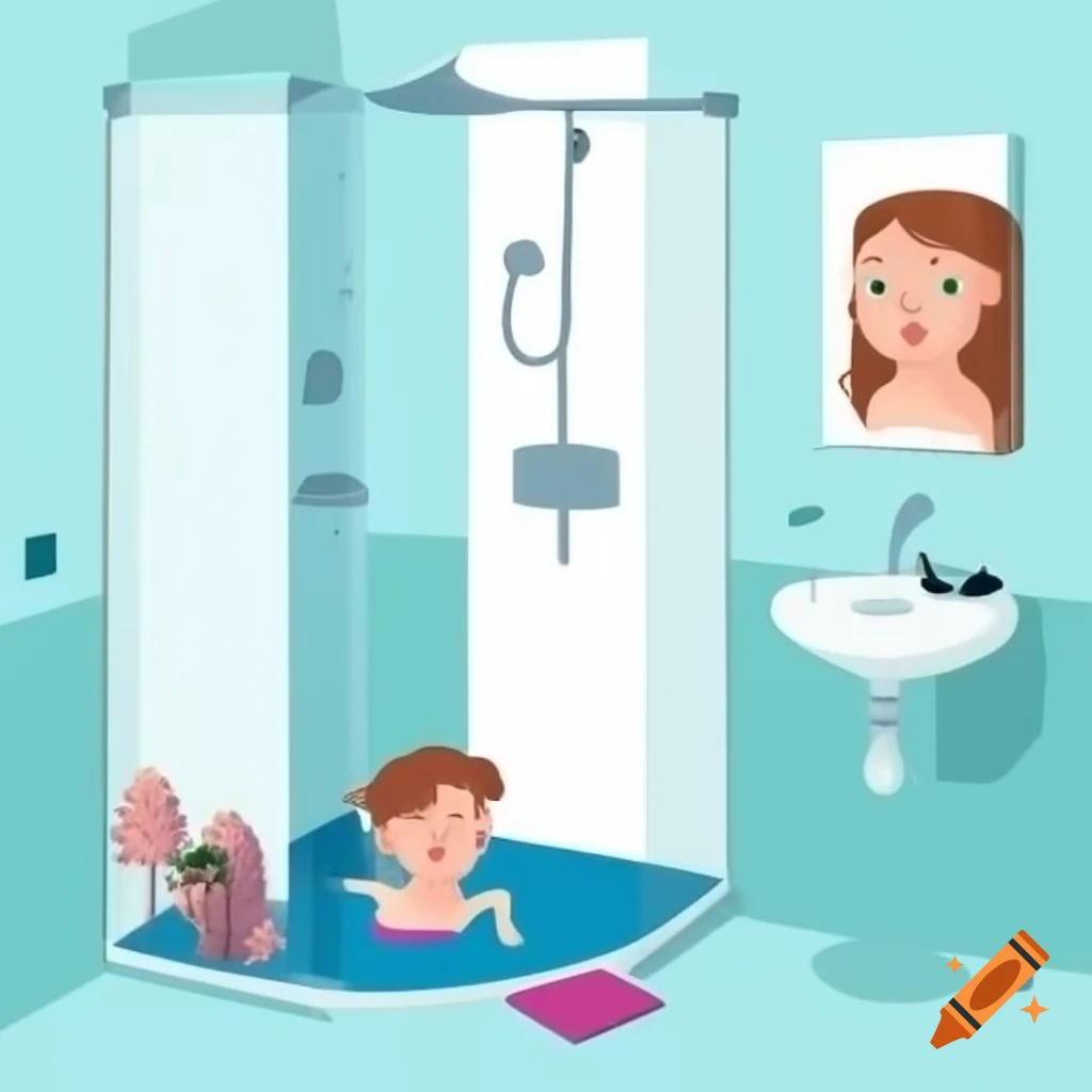 Cartoon of smiling muslim child approaching an open bathroom door on ...