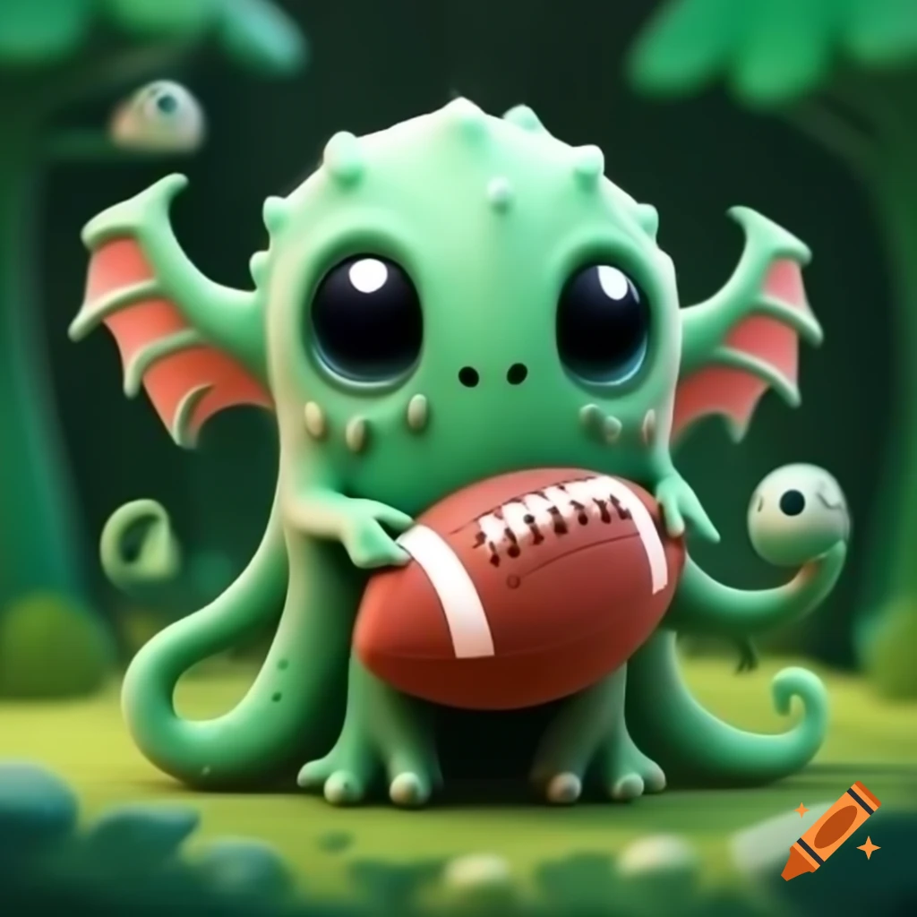 Cartoony cthulhu character holding american football in pixar style on ...
