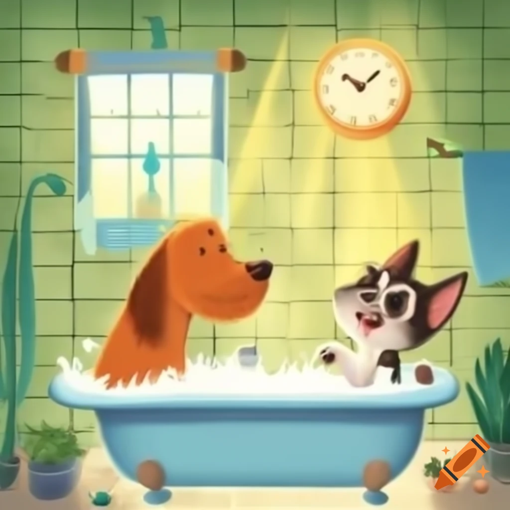 Playful dog giving bath to a cat, illustrating a happy moment on Craiyon