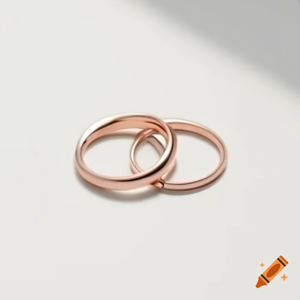 Rose gold wedding rings interlocked in infinity symbol on white ...