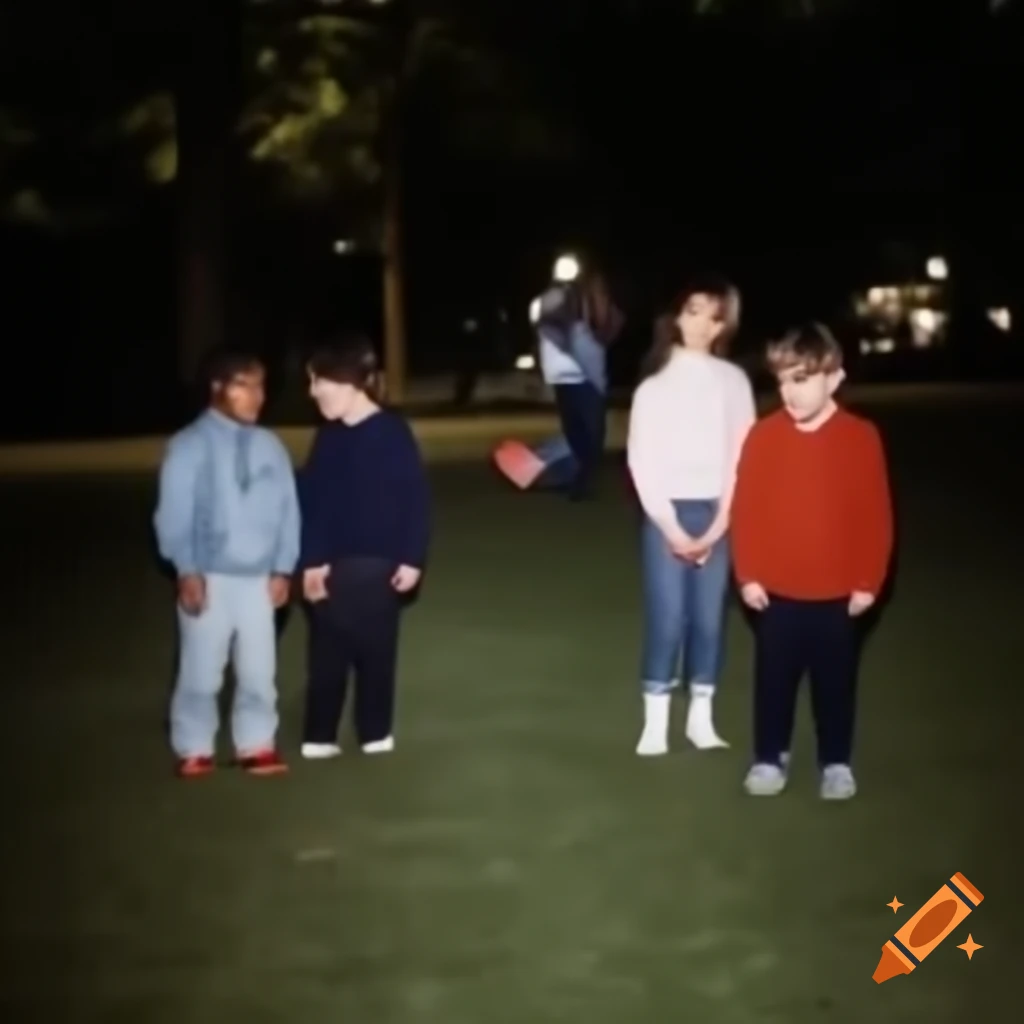 VHS footage of children playing in a park at night on Craiyon