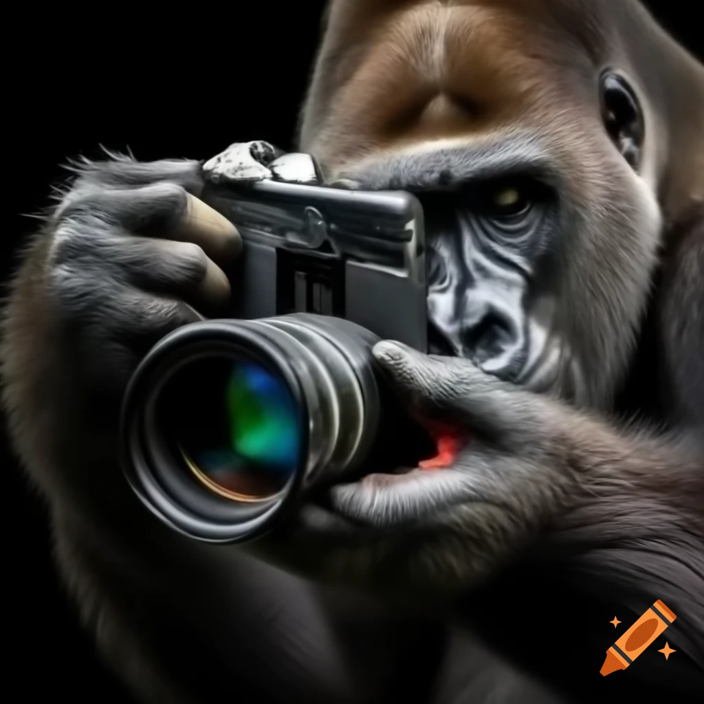 Gorilla using a camera to take pictures on Craiyon