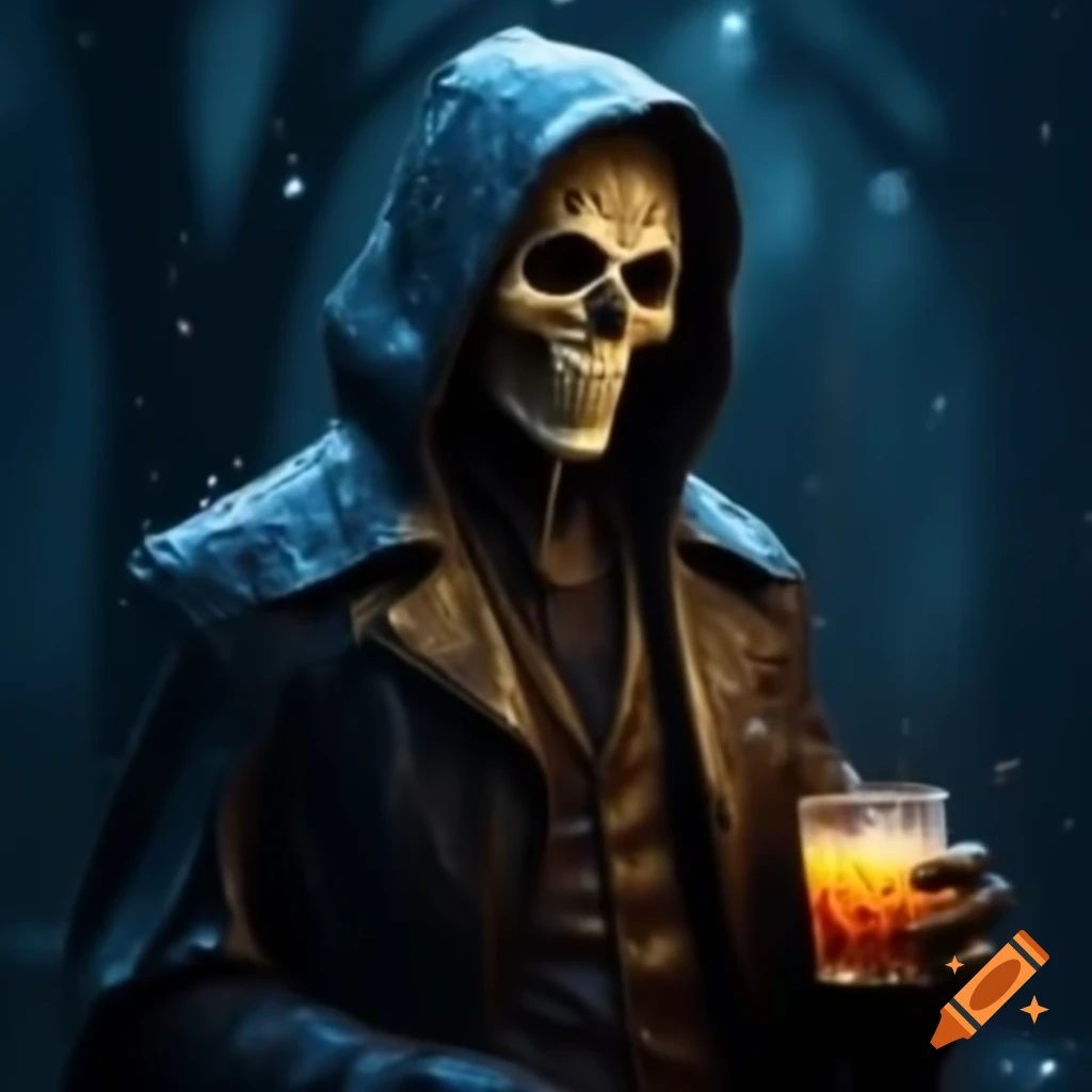 Xenomorph-inspired goat enjoying a beer on Craiyon