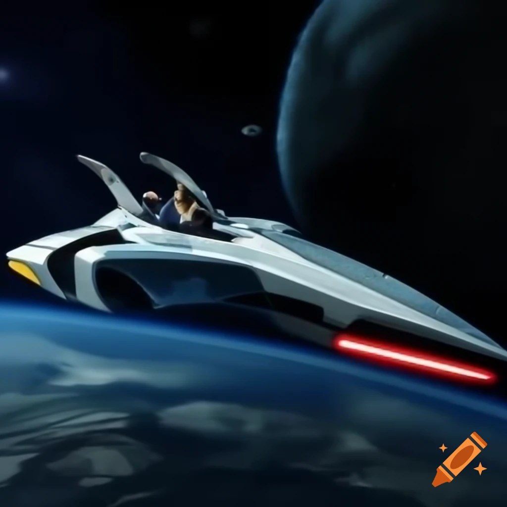 Fast sci-fi racing vehicle speeding through space on Craiyon