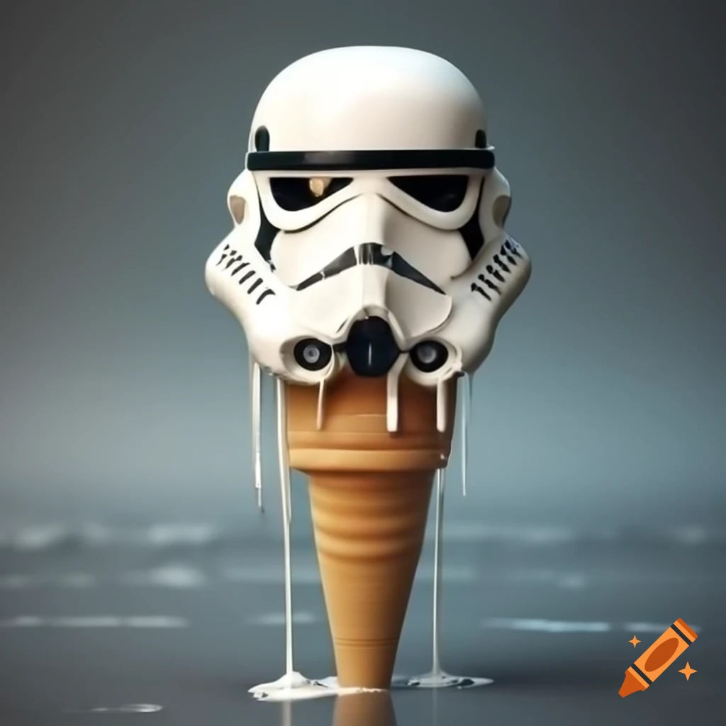 Realistic stormtrooper head melting on ice cream cone on Craiyon