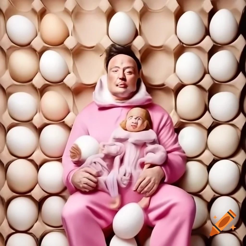 Elon musk in pink onesie surrounded by babies in egg carton ...