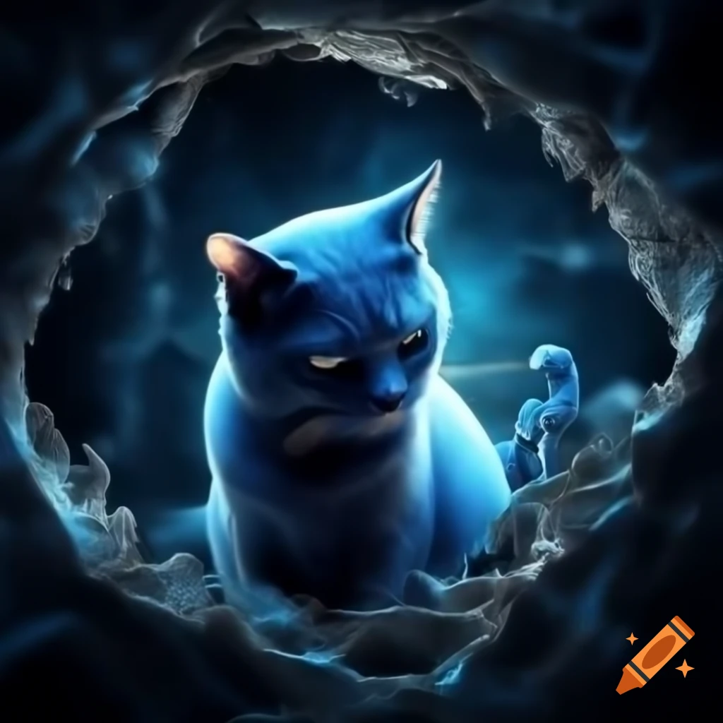 Blue cat god experiencing existential crisis with fractal reality on ...