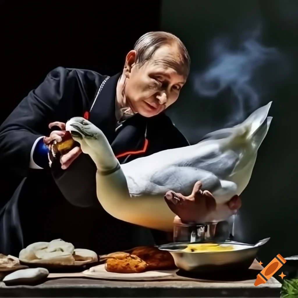 Putin and Elton John cooking a duck together on Craiyon