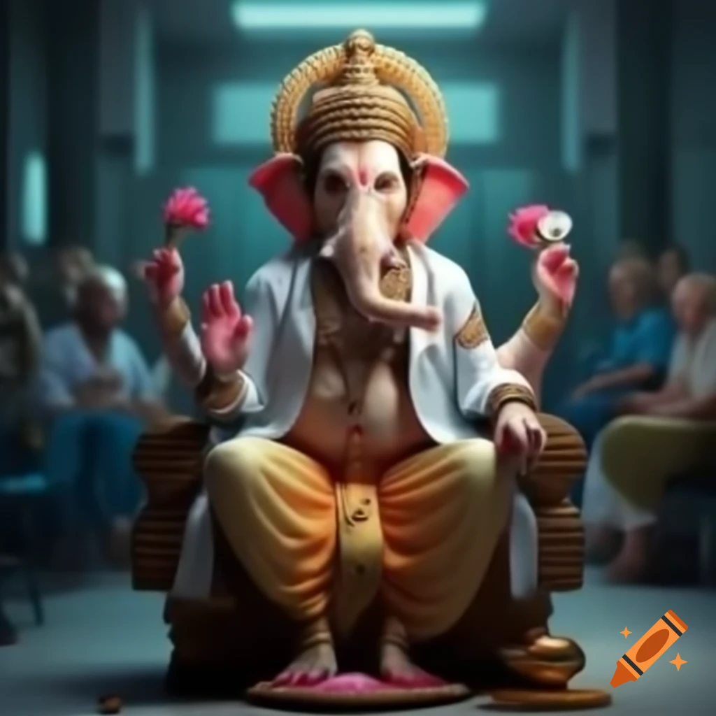 Hindu god Ganesha as a compassionate doctor in modern medical setting ...