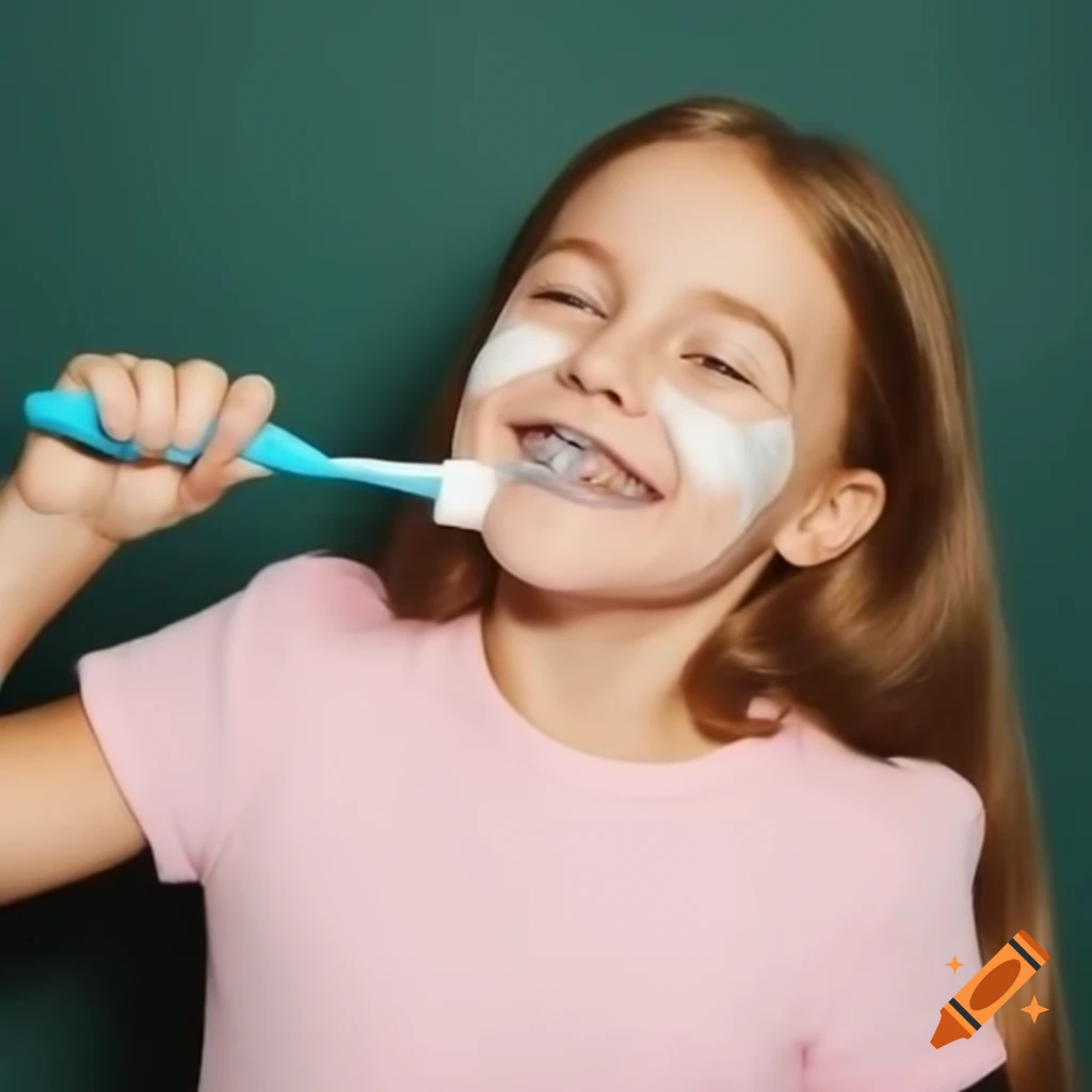Small girl brushing teeth with toothpaste on Craiyon