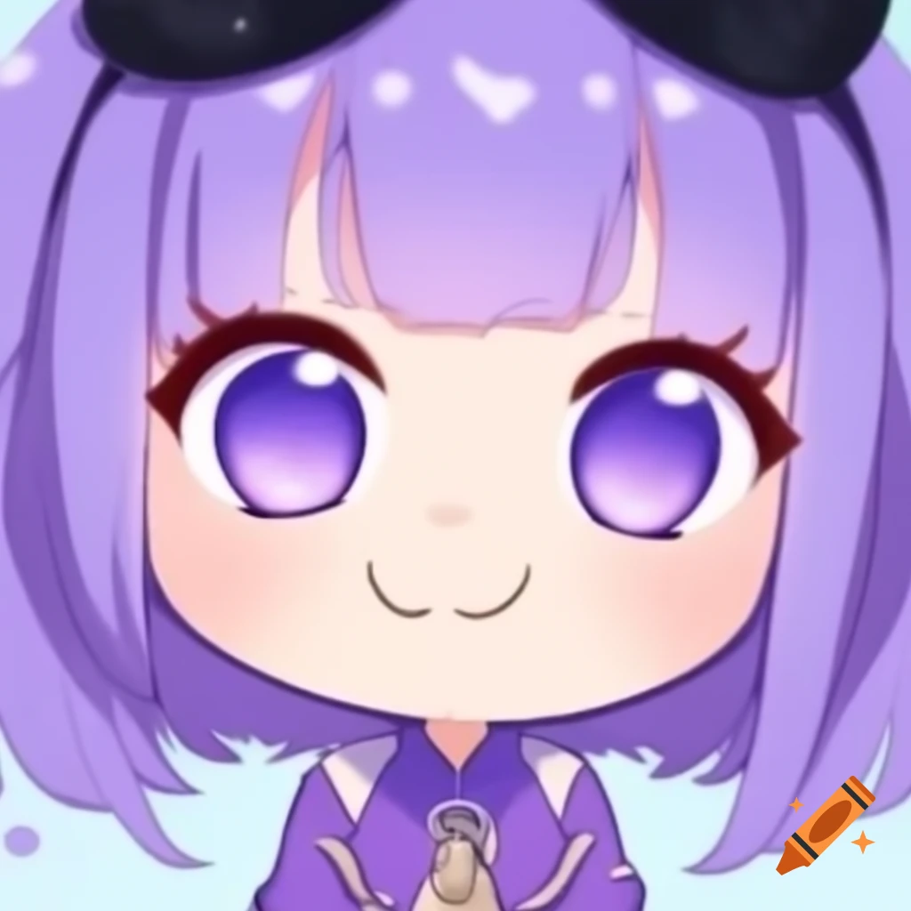 Chibi character with lavender hair and purple eyes in anime style on ...