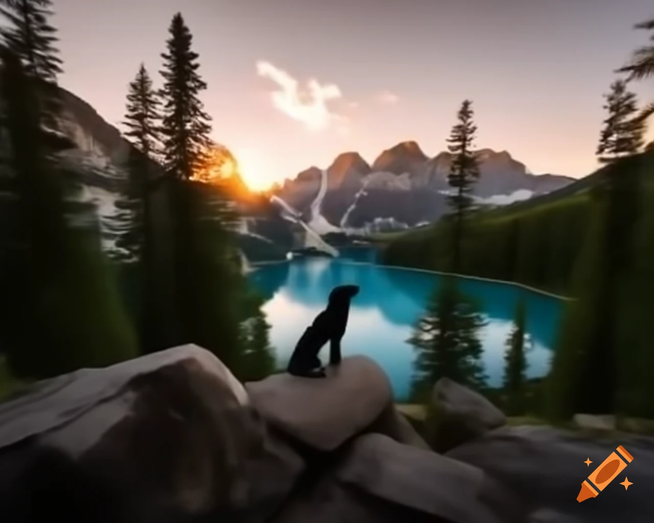 Realistic nature photography of black labrador retriever by lake with ...