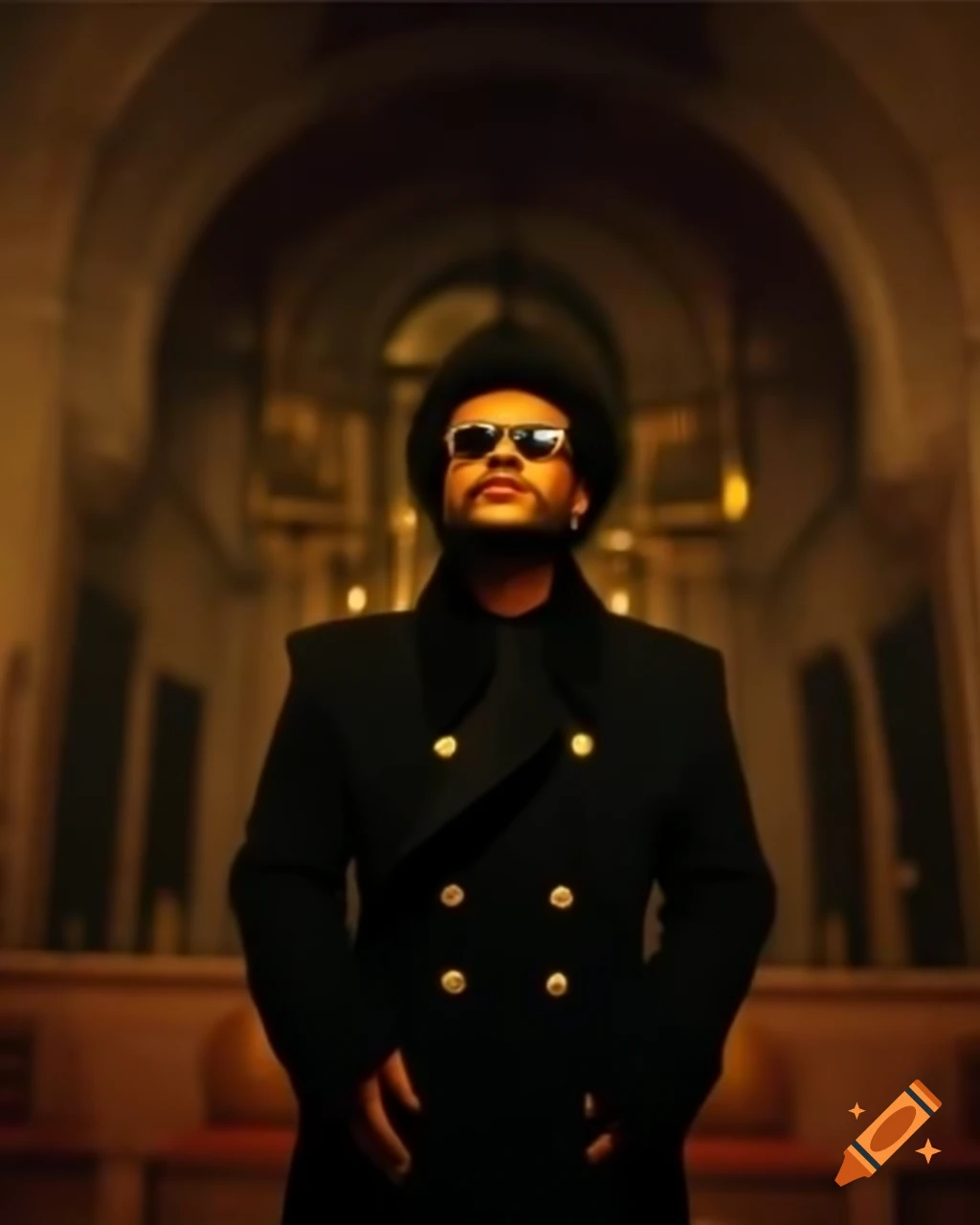 The Weeknd in ancient black coat with gold decorations performing at ...