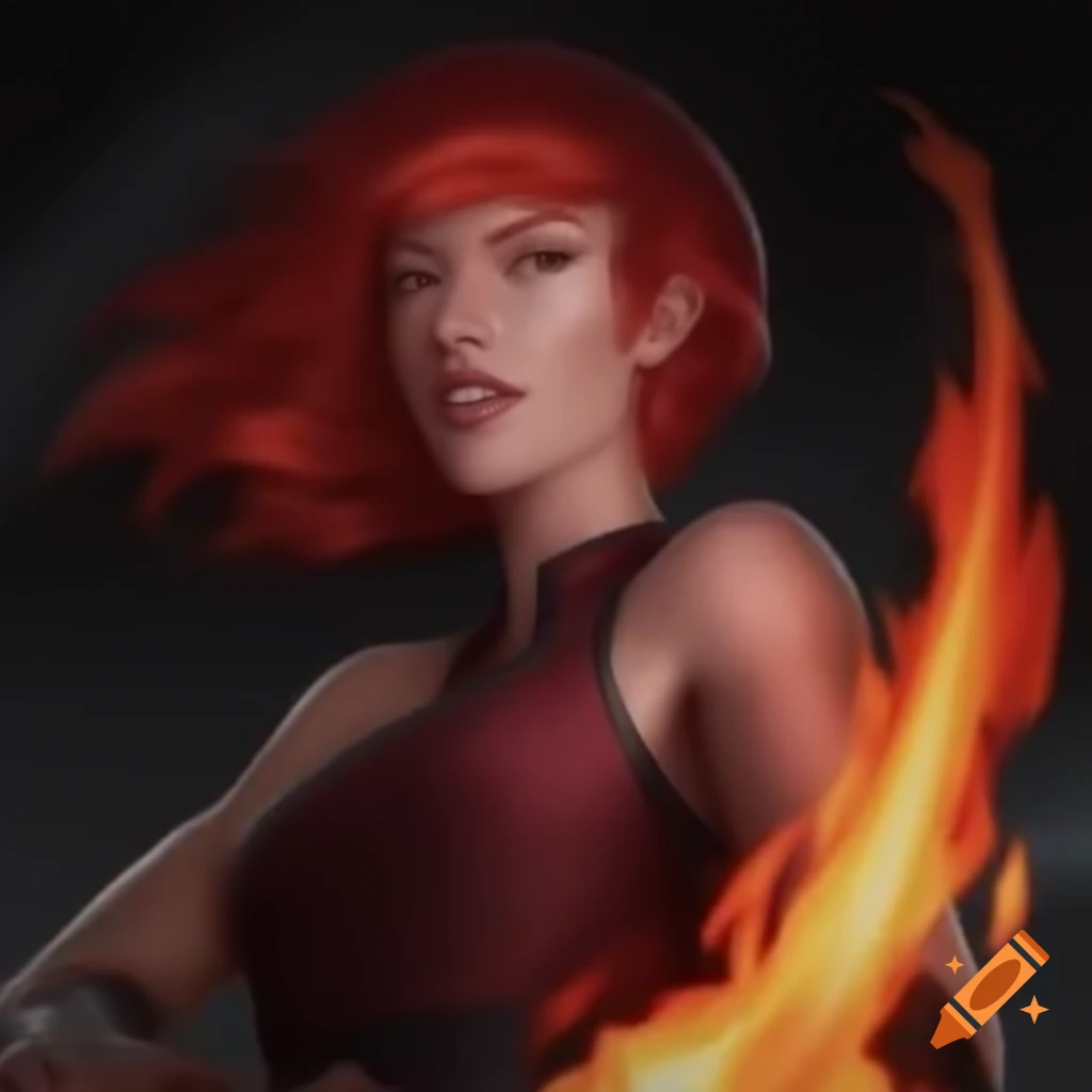 An illustration of Starfire from DC Comics, a woman with long red hair ...