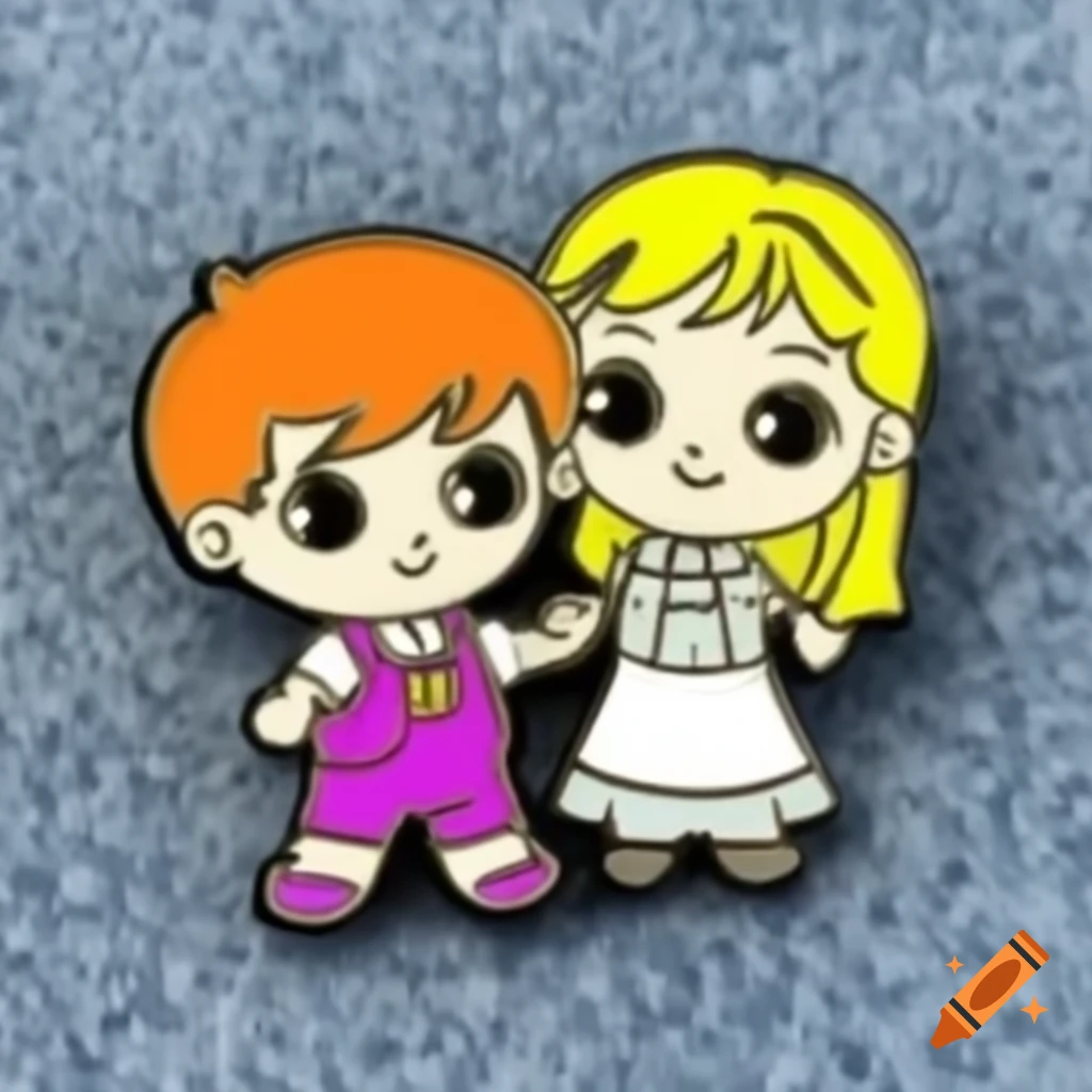 Enamel pin featuring a boy and girl design on Craiyon