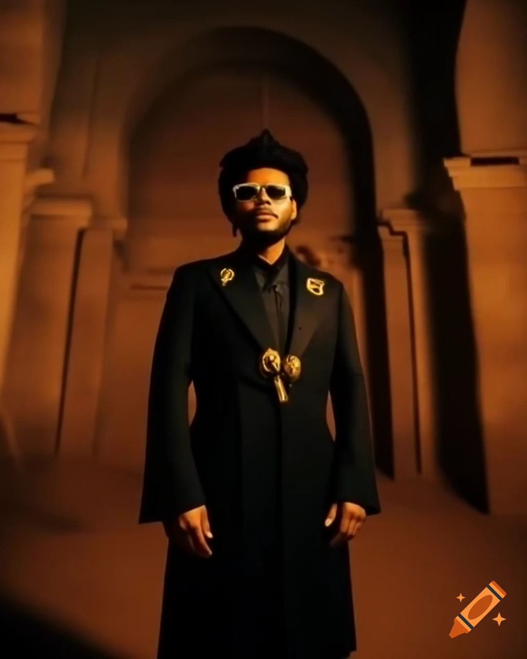 The Weeknd in ancient black coat with gold decorations performing at ...