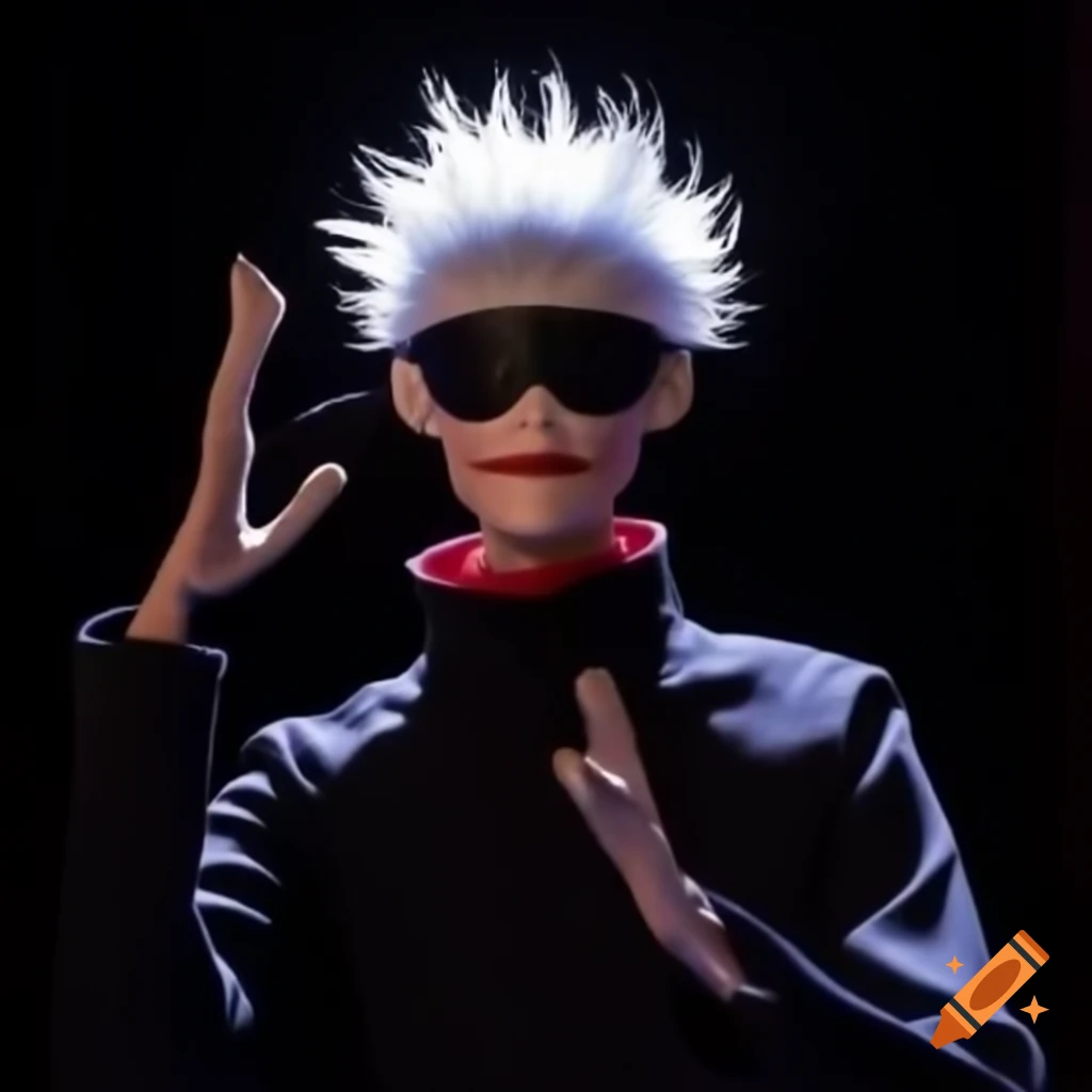 Puppet resembling Satoru Gojo in a photorealistic theater performance ...