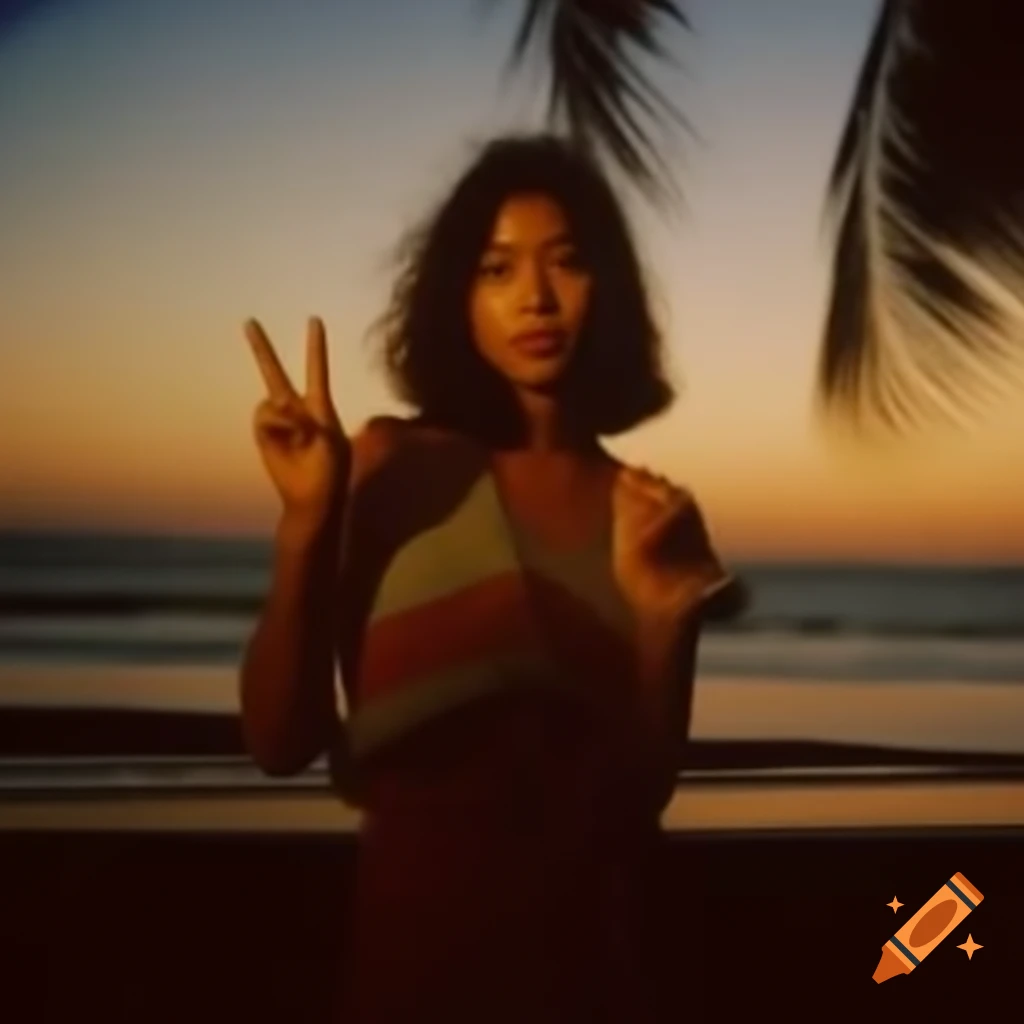 1980 vintage photo of japanese idol actress in city pop clothes on palm ...