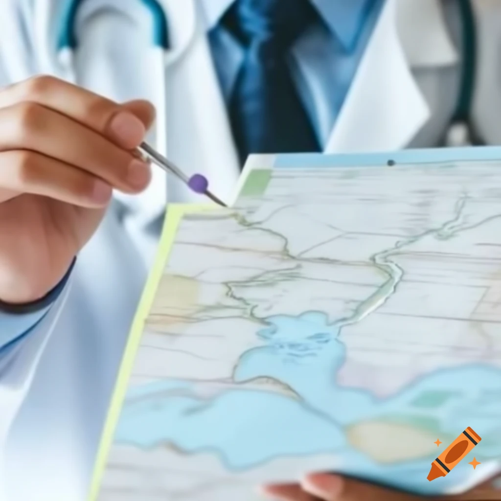 Rheumatologist analyzing a map with medical needle on Craiyon