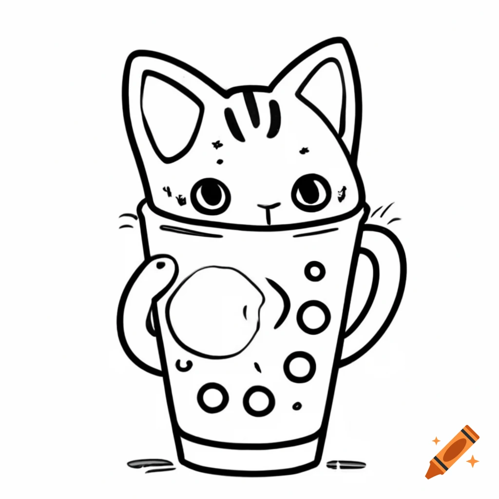 Anime-style black and white cat with bubble tea on Craiyon