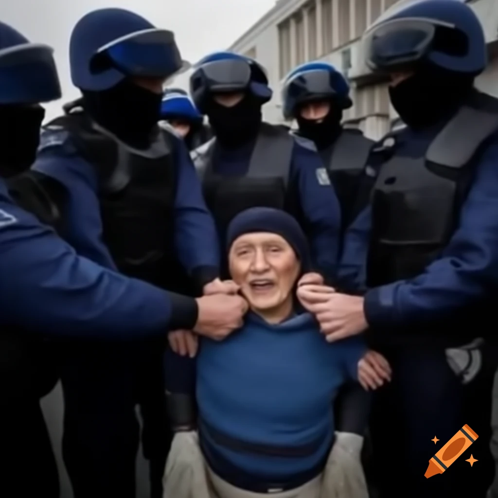 Kazakhstani police officers apprehending a criminal with handcuffs on ...