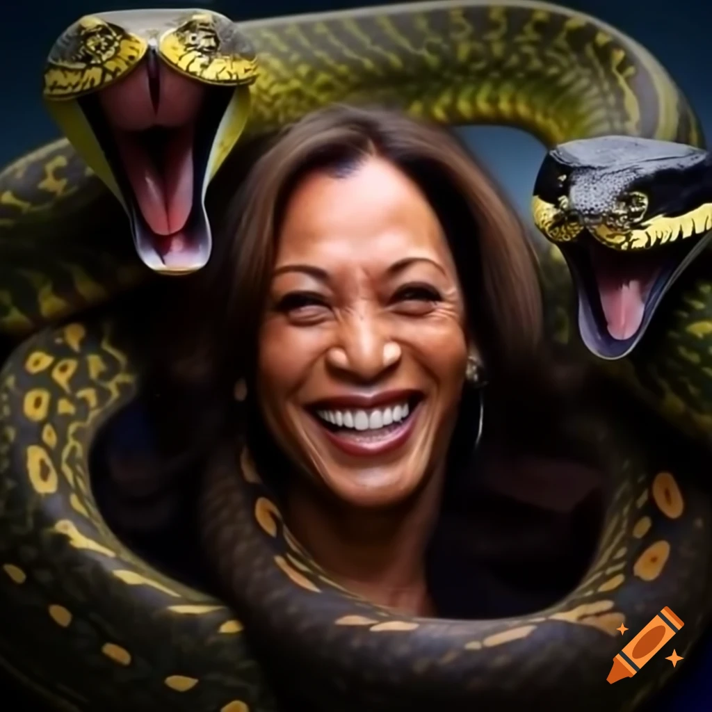 Kamala harris laughing surrounded by snakes on Craiyon