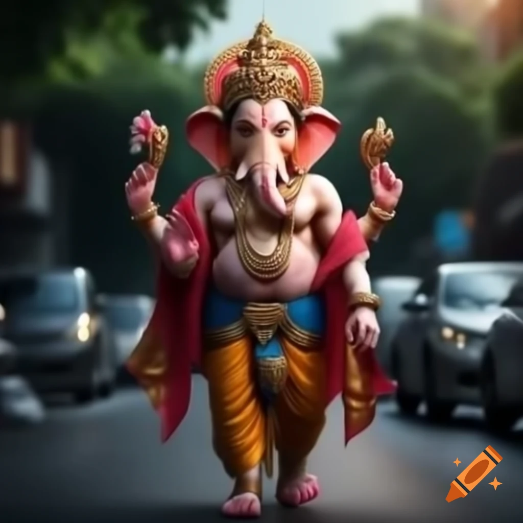 Lord ganesh walking on street road on Craiyon