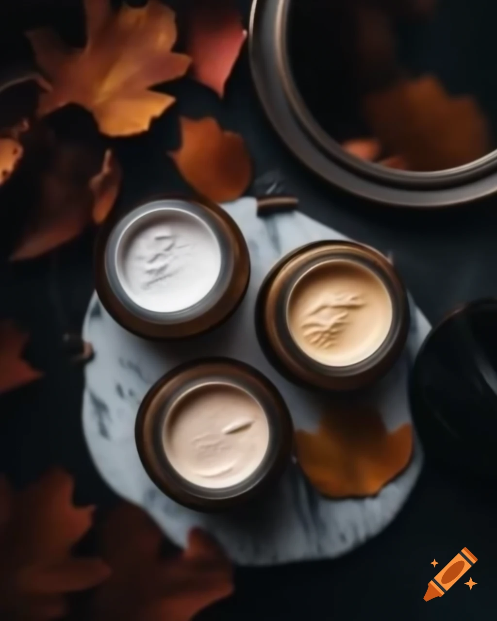 flat-lay-of-night-cream-jars-with-autumn-leaves-on-marble-table