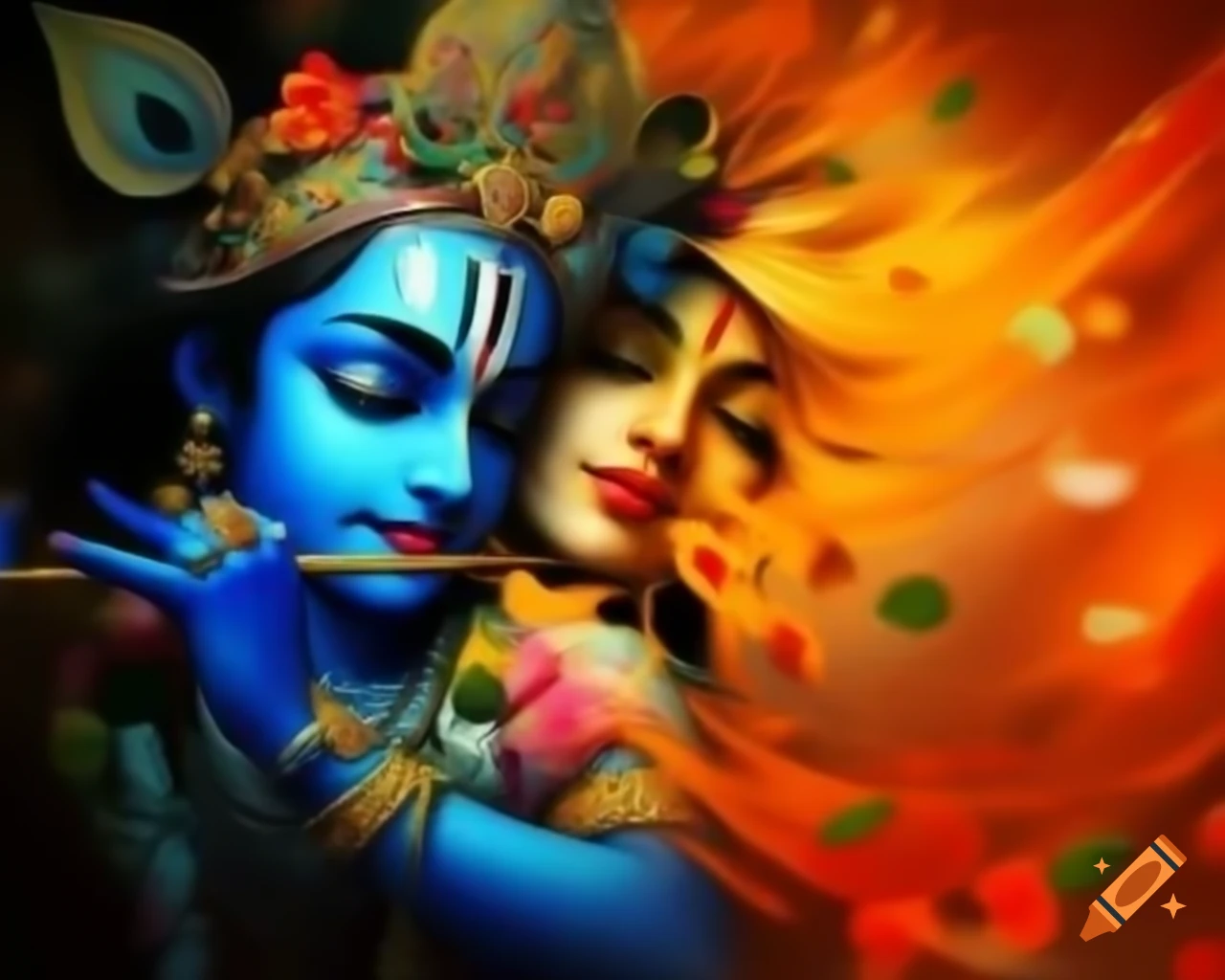 Dynamic background of Radha and Krishna in Vrindavan on Craiyon