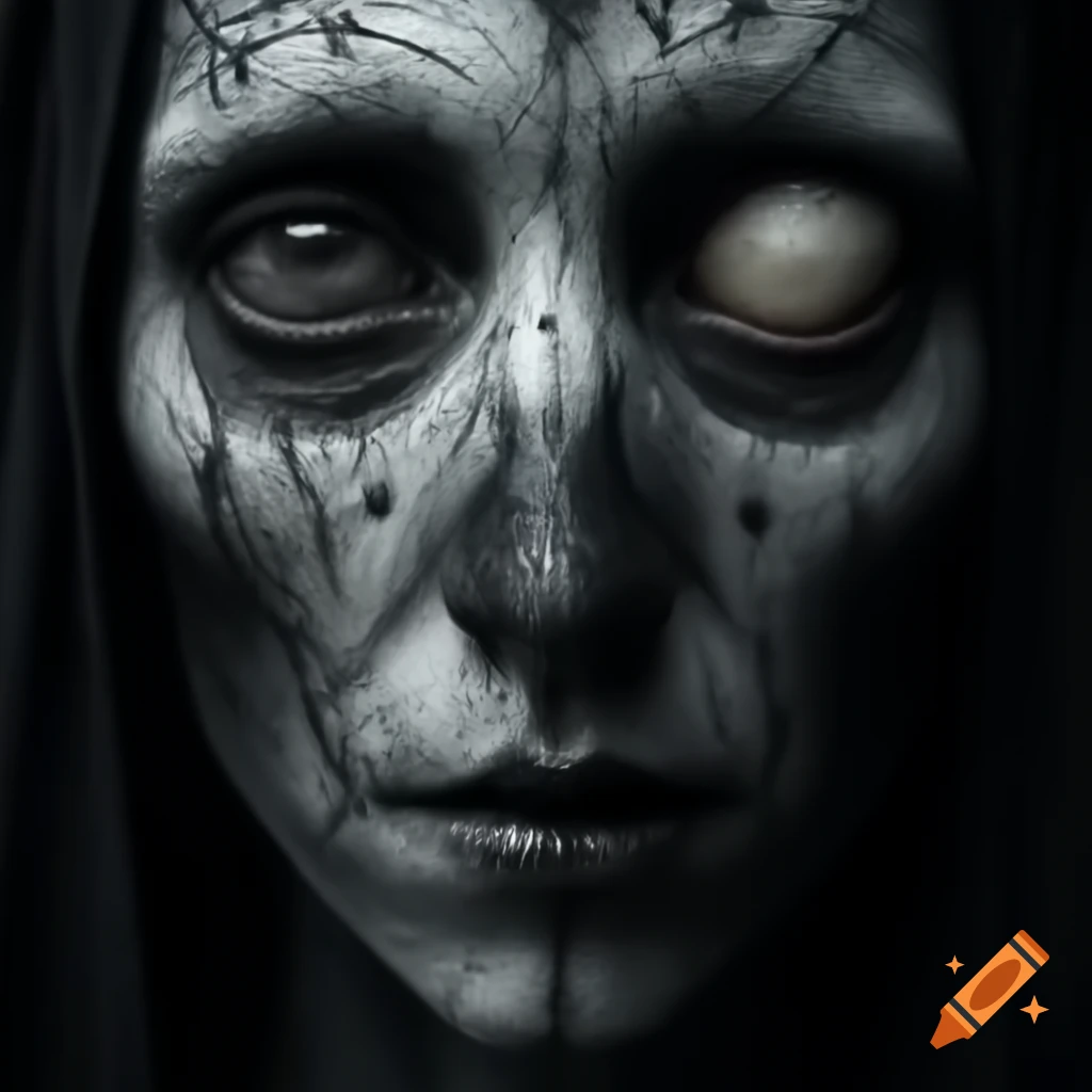 Intricate black and white illustration of a tormented ghost expressing ...