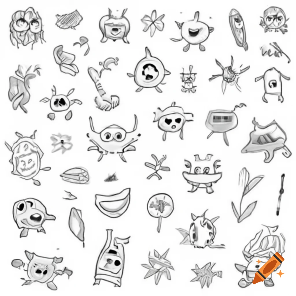 Simple illustrated monster-like creatures for stick and poke tattoo ...
