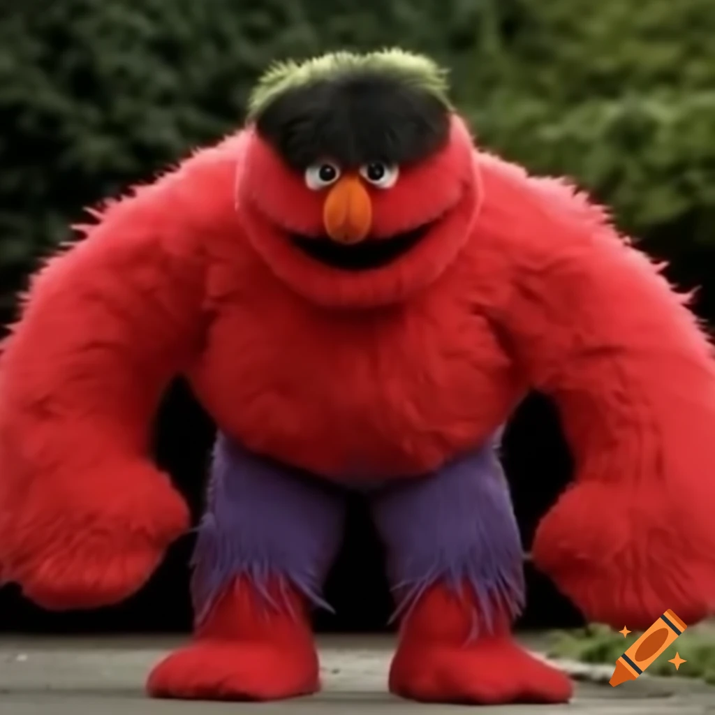 Elmo with muscular features resembling hulk on Craiyon