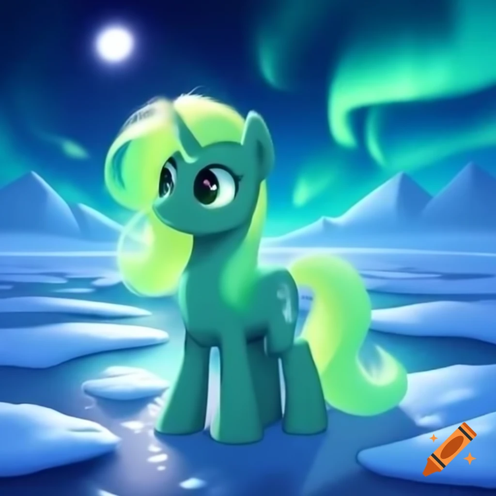 Cute green pony with rainbow hair surprised by butterfly on Craiyon