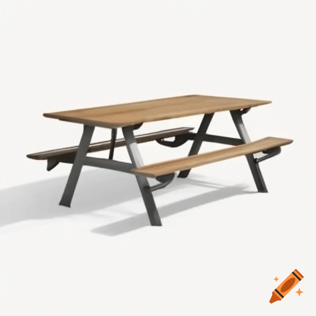 Sturdy picnic table with wooden top and extruded aluminum base on Craiyon