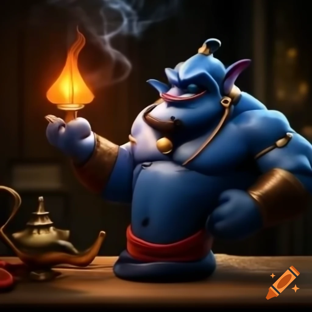 Scammer genie emerging from a lamp on Craiyon