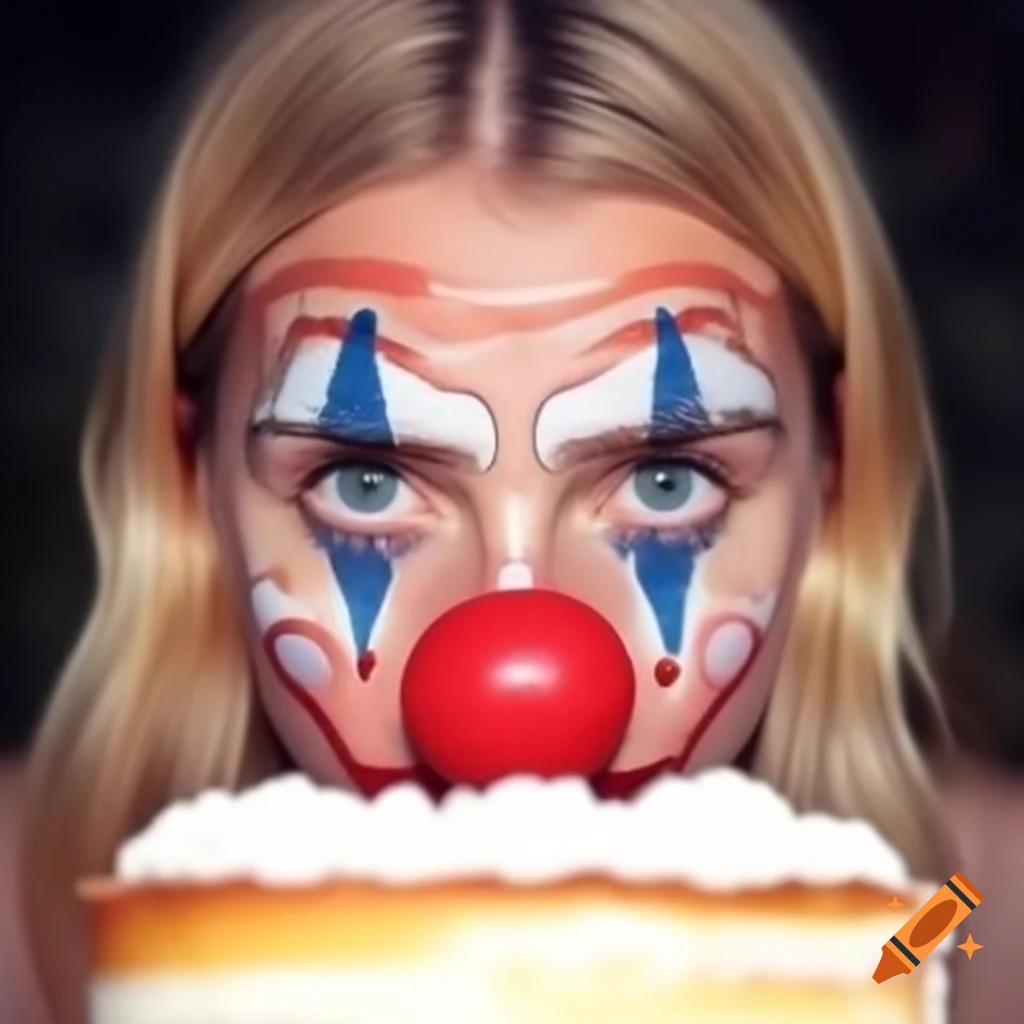 Woman with clown nose getting whipped cream pie in her face at circus ...