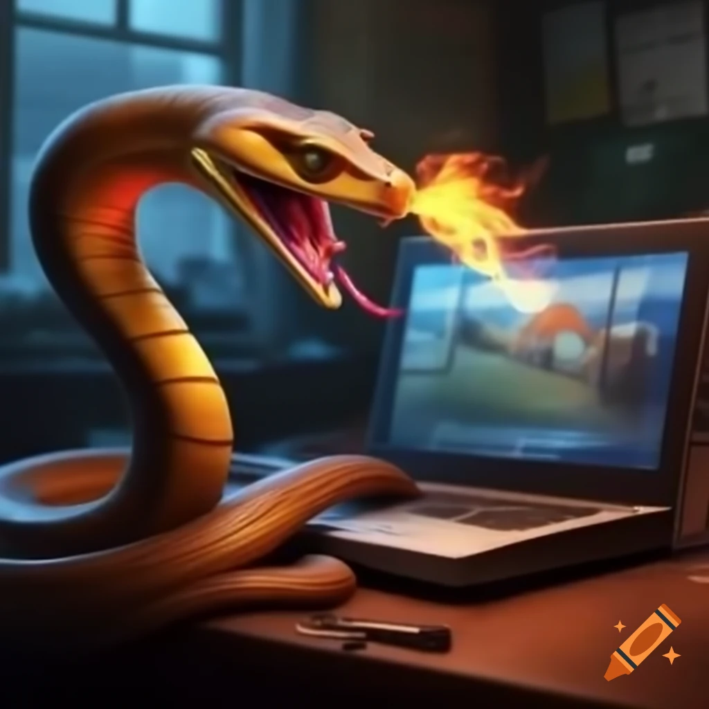 Snake playing freefire game on laptop in classroom setting on Craiyon
