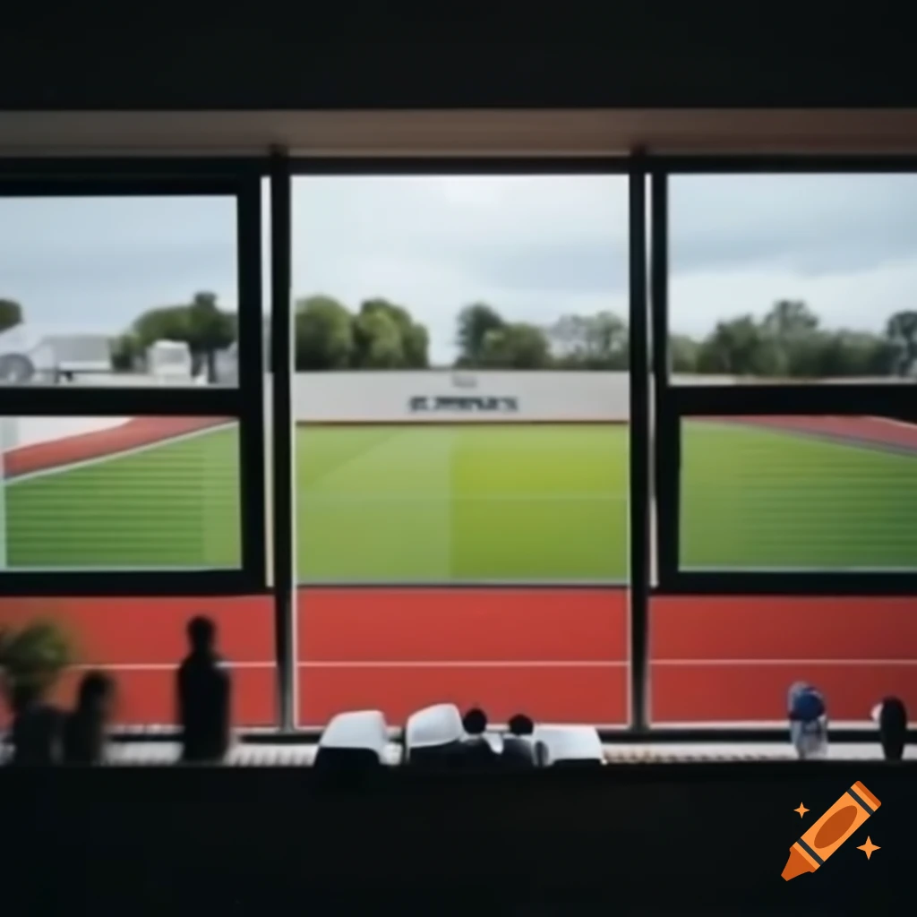 Athletics field viewed from physiotherapy clinic window on Craiyon