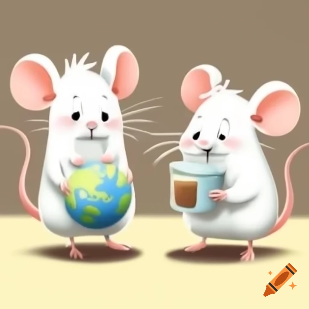Cartoon mice pondering a globe while drinking coffee, inspired by pinky ...