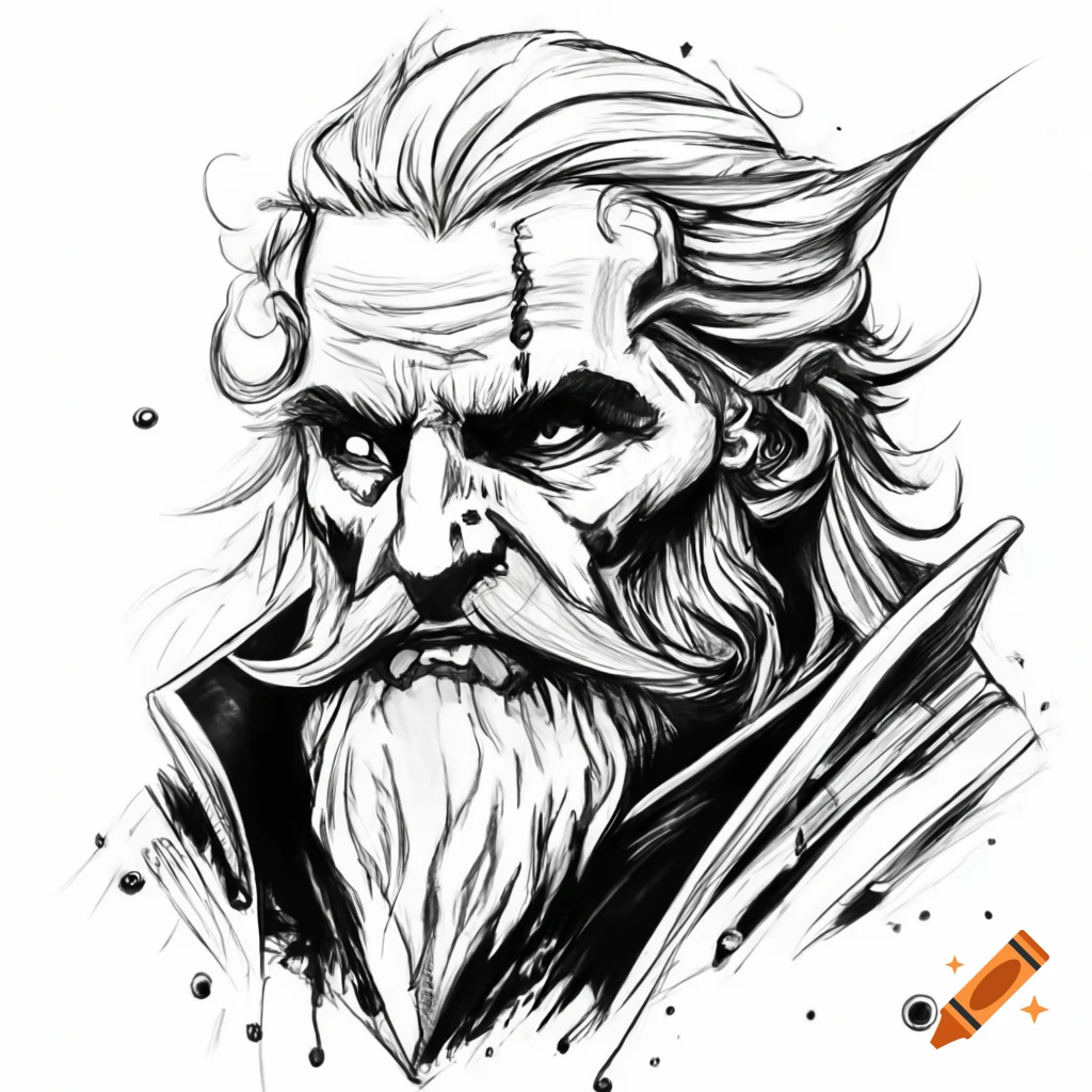 Detailed black and white ink drawing of D&D adventure group with ...