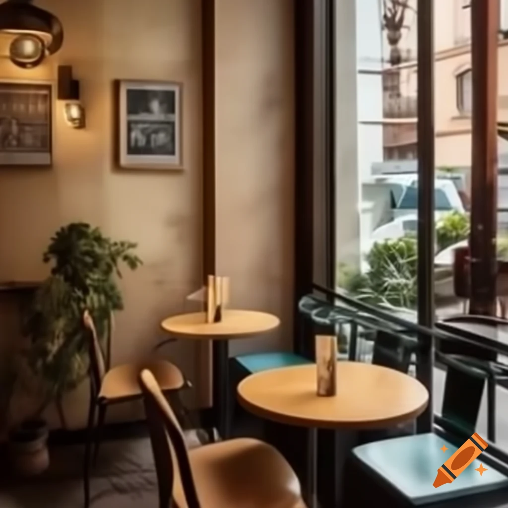 Cafe wall with modern decor and ambiance on Craiyon