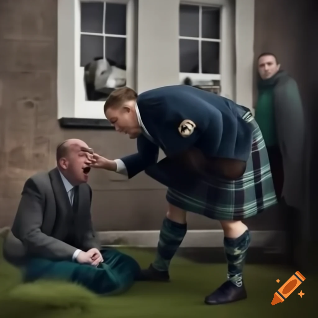 Angry scottish man confronting english man on Craiyon