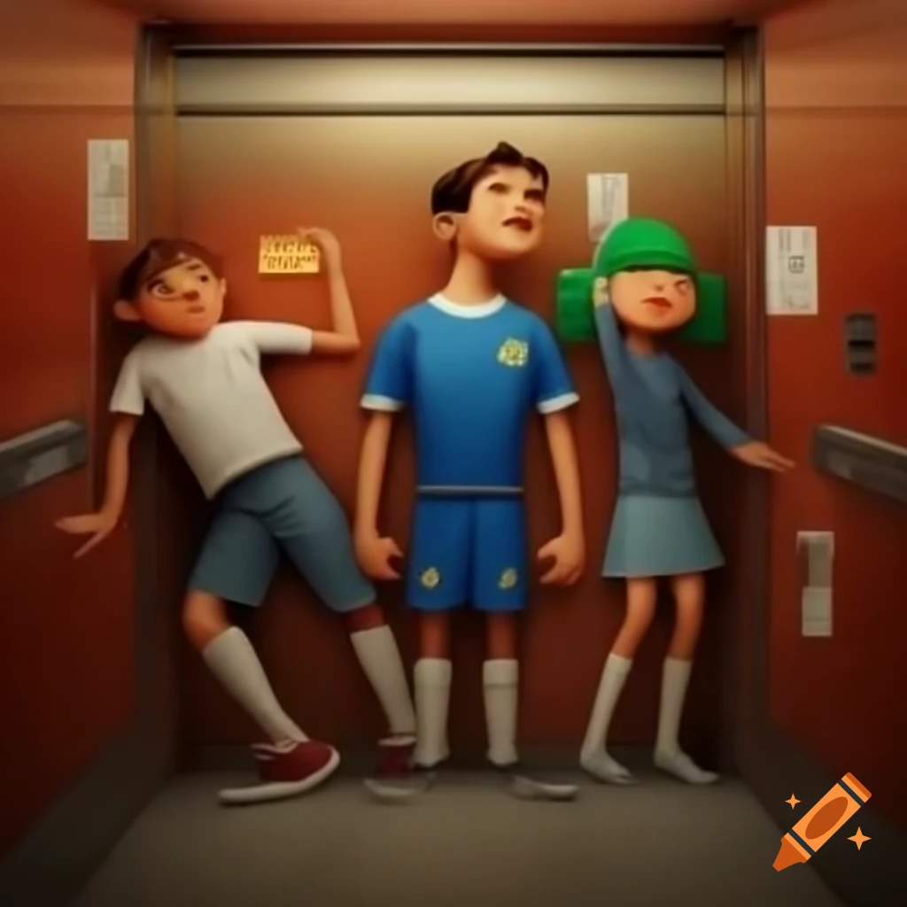 Comic-style scene of two people stuck in elevator, one resembling ...