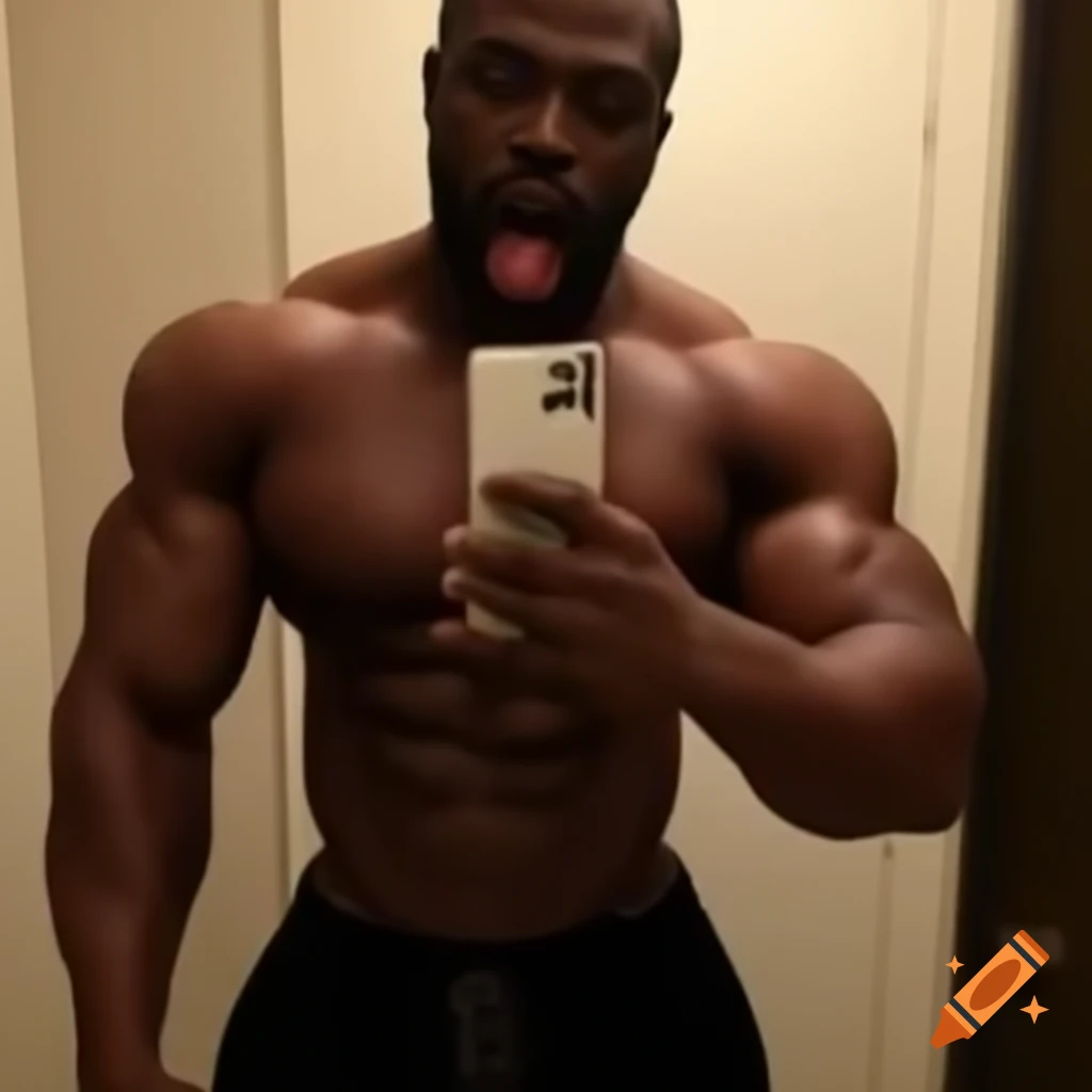 Muscular man with a rugged look taking a selfie on Craiyon