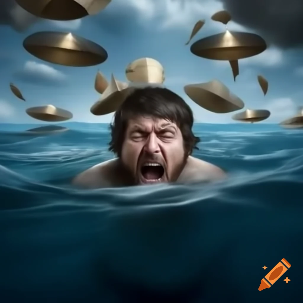 Homeless man expressing frustration towards clouds surrounded by ...