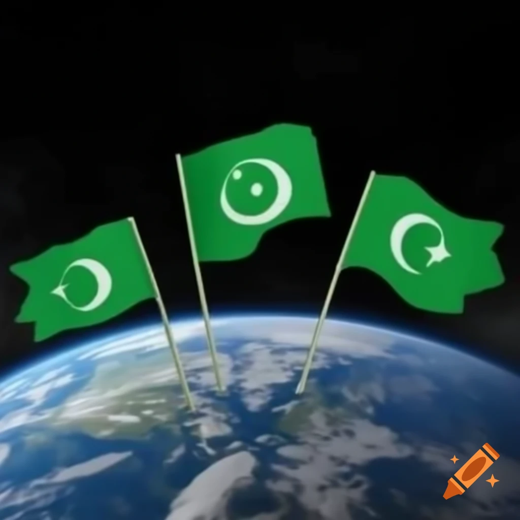 Green flags on Earth featuring moon and star logo on Craiyon