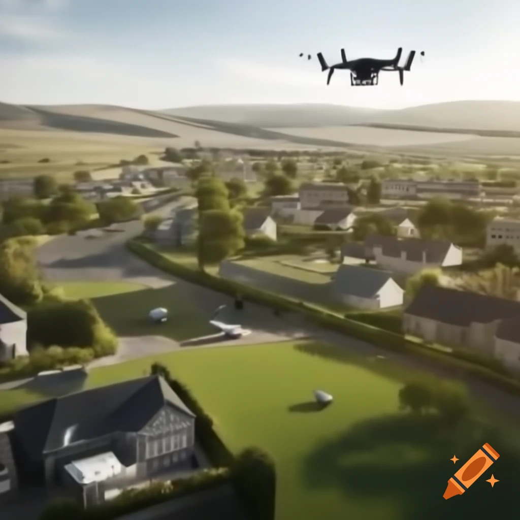 Drone services overview flyer design featuring modern suburban ...