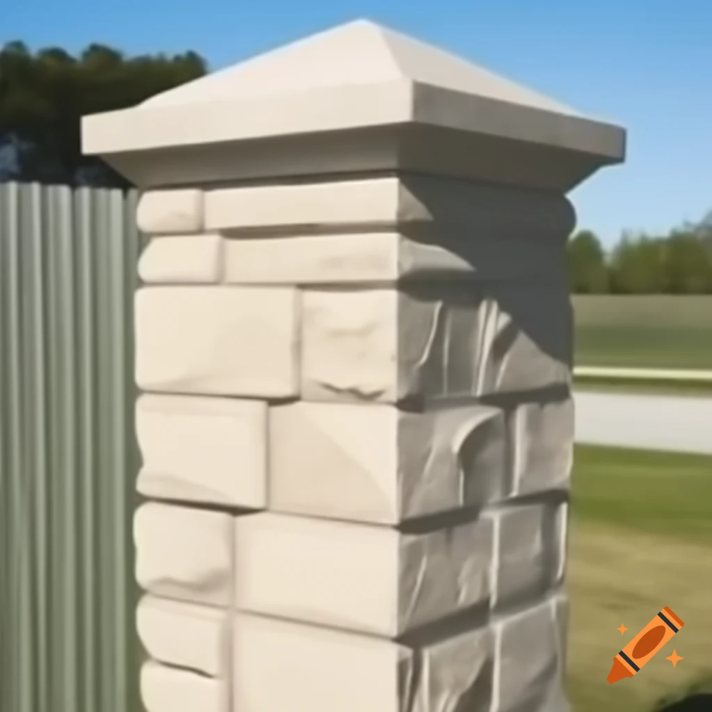 Stone pillar with angled top, designed for fencing on Craiyon