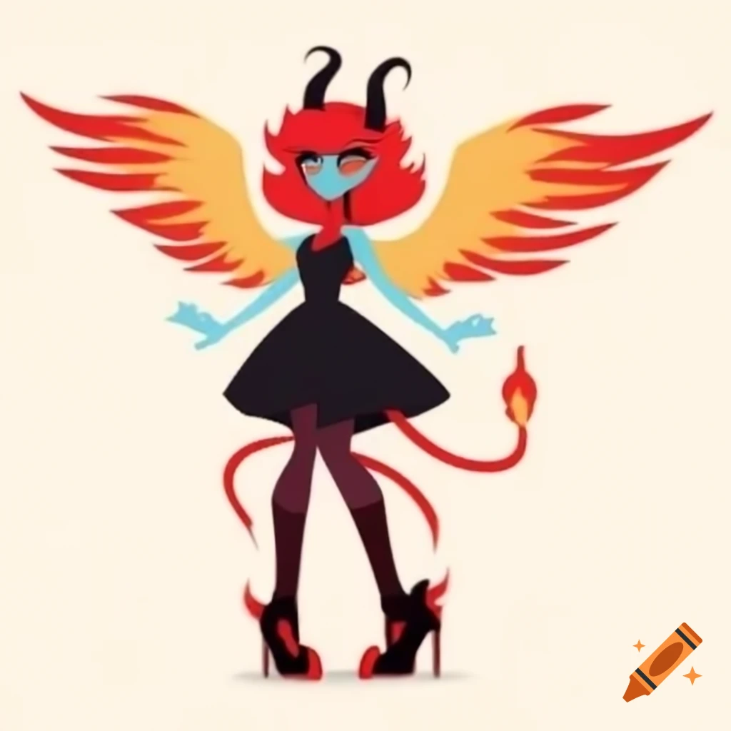 Fiery phoenix demon in black suit with orange trim and light blue eyes ...