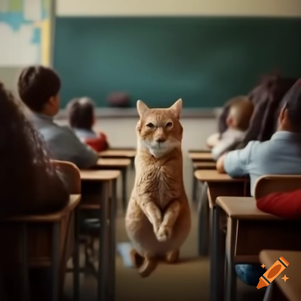Cat guarding a classroom setting on Craiyon